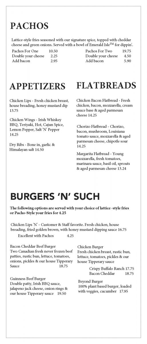 Menu | Kelly/Carlos O' Bryan's - Neighborhood Restaurants & Pubs